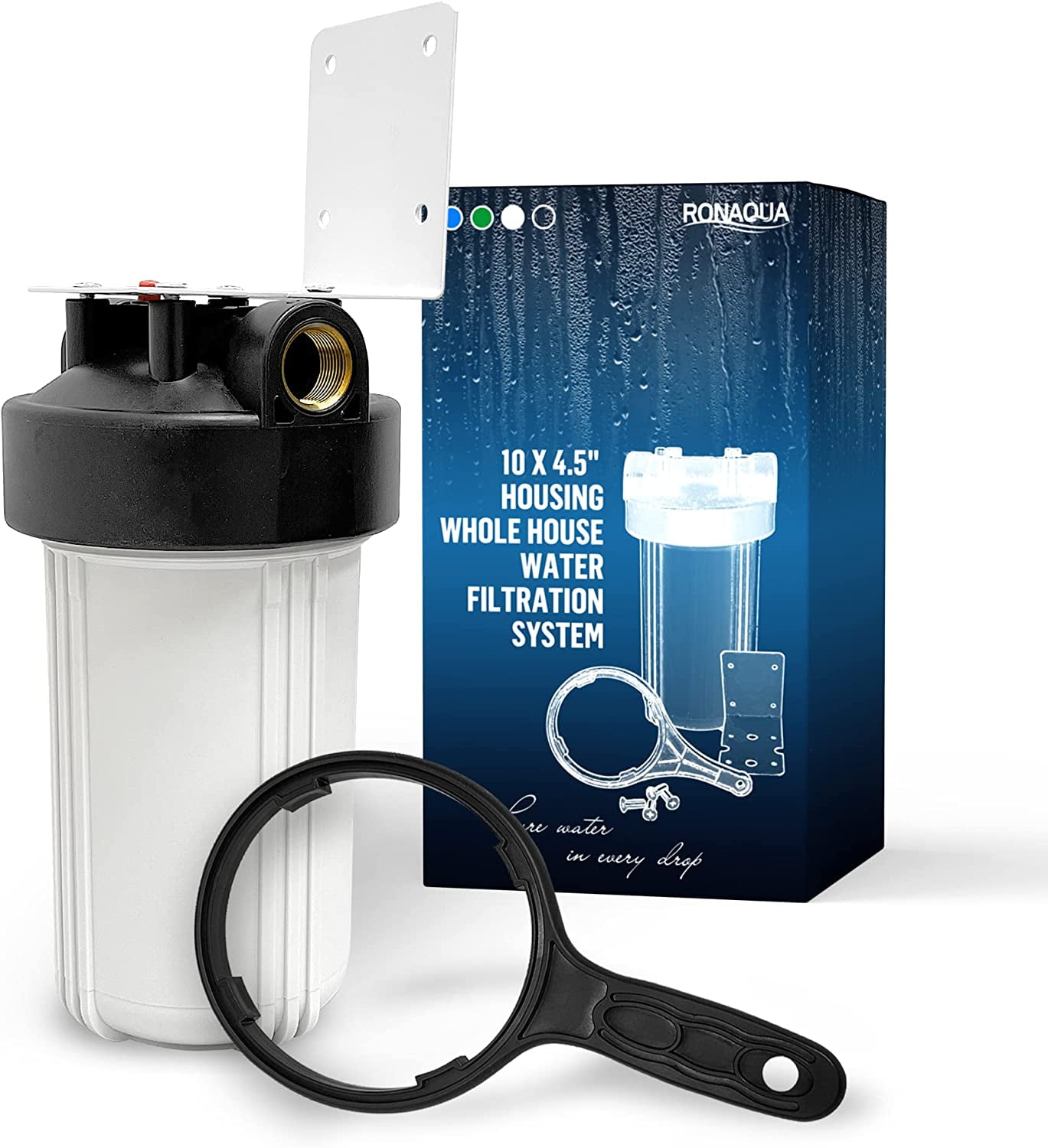 10x4.5” High Capacity Home Water Purifier System, 1” Brass Port, NSF ...