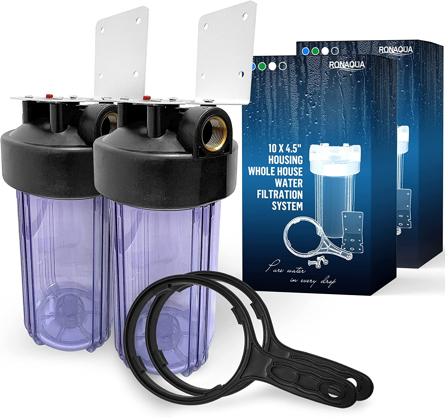High Capacity 10x4.5” Whole House Water Filtration System, 1” NPT Brass ...