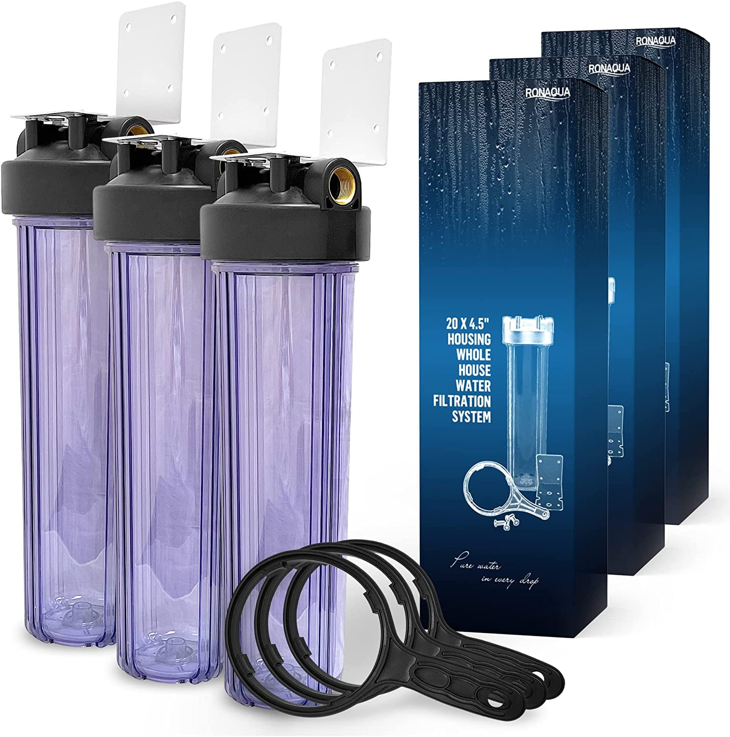20x4.5” Whole House Water Filter System, 1” Brass Port, NSF Standards ...