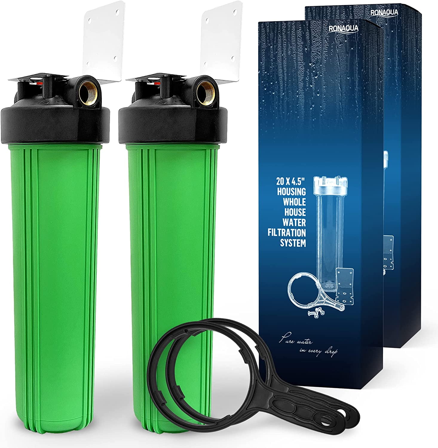 High Capacity 20 x 4.5 Whole House Filter Purifier System for Well or City Water, Presser Relief ...