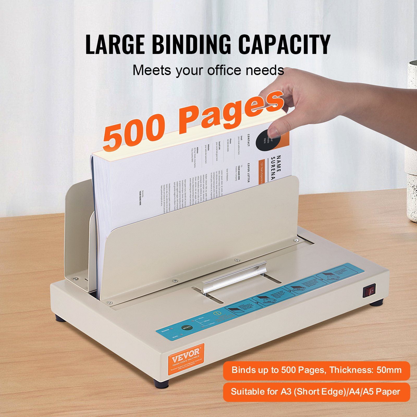 High-Capacity 500-Sheet Thermal Binder, 50mm Spine for A3 Short Edge ...