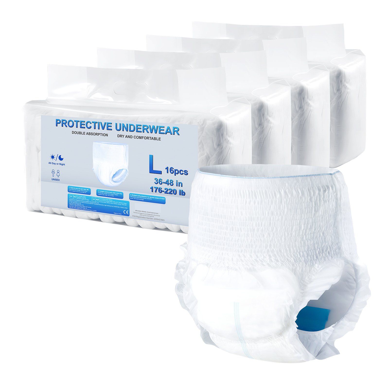 High-Capacity Disposable Incontinence Underwear for Adults,Leak-Proof ...