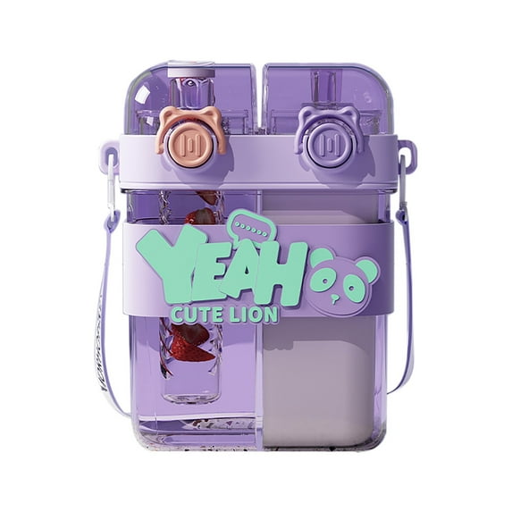 High-Capacity Double Cup Kids Water Bottle with Straw, 760ml Leak-Proof ...