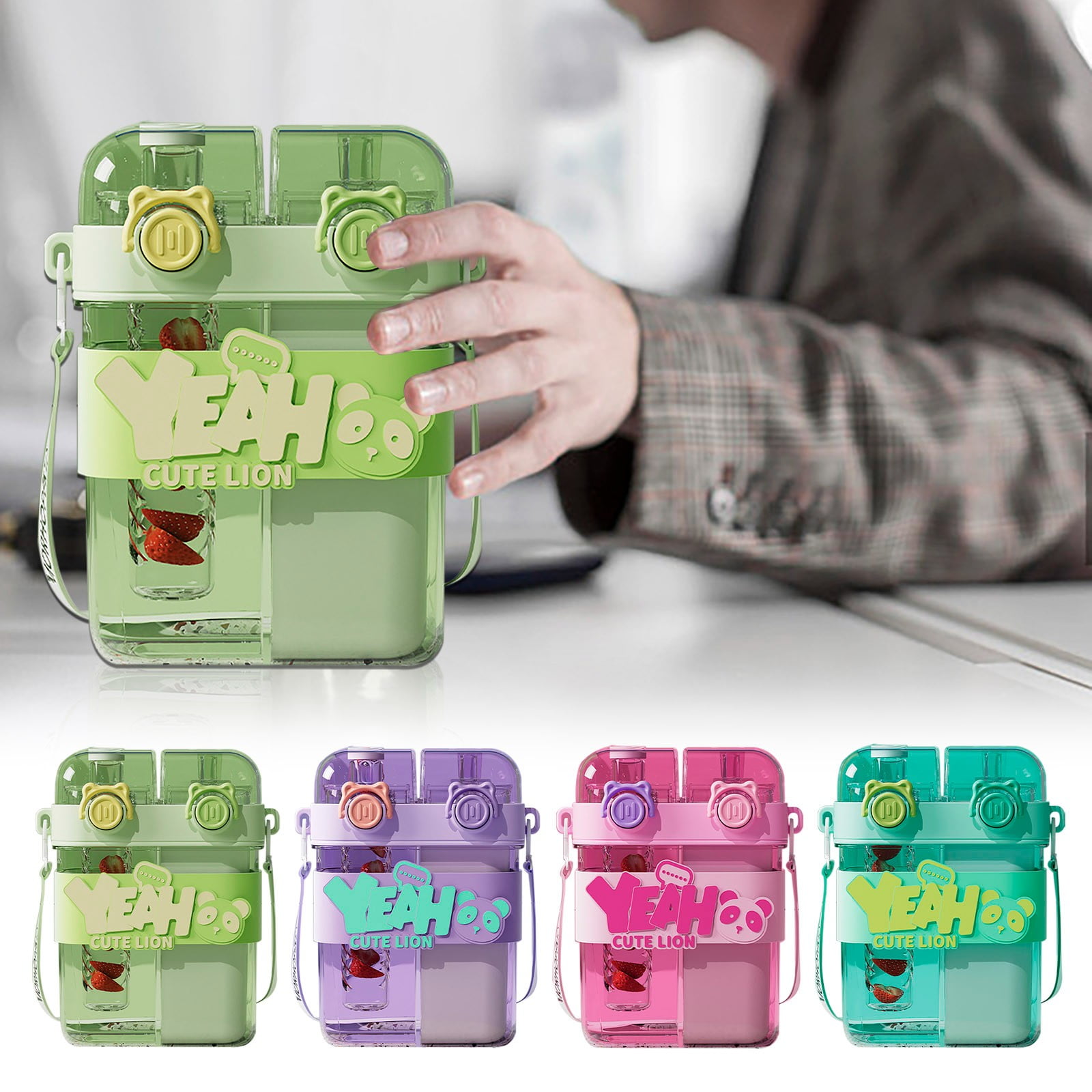 High Capacity Double Cup Water Bottle | Leak-Proof Straw Lid | Portable ...