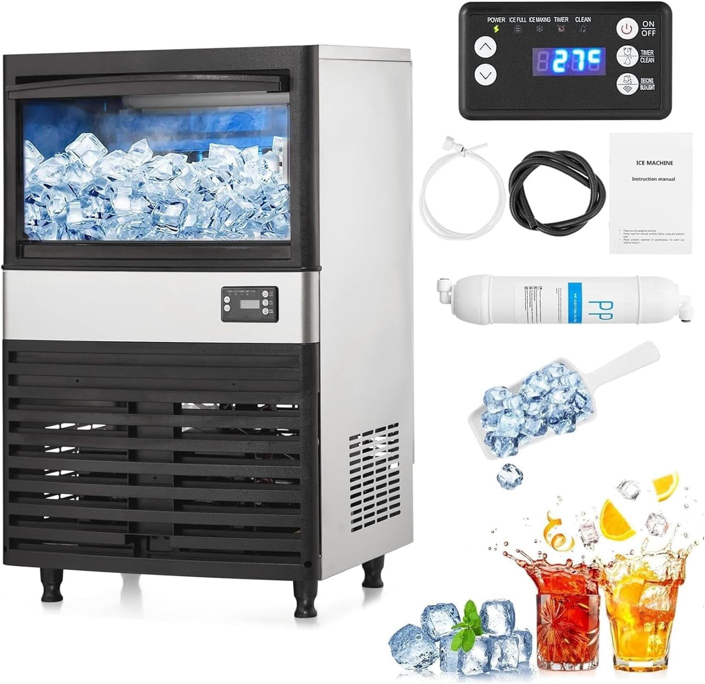 High-Capacity Freestanding Commercial Ice Maker Machine, 300Lbs/24h ...