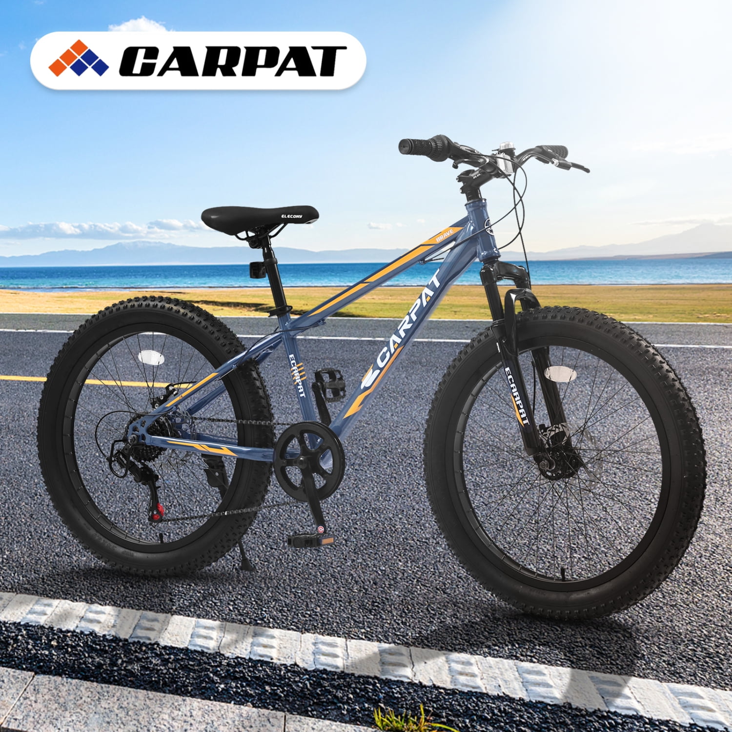 High-Carbon Steel Frame Elecony 24” Fat Tire Bike Full Shimano 7 Speeds ...