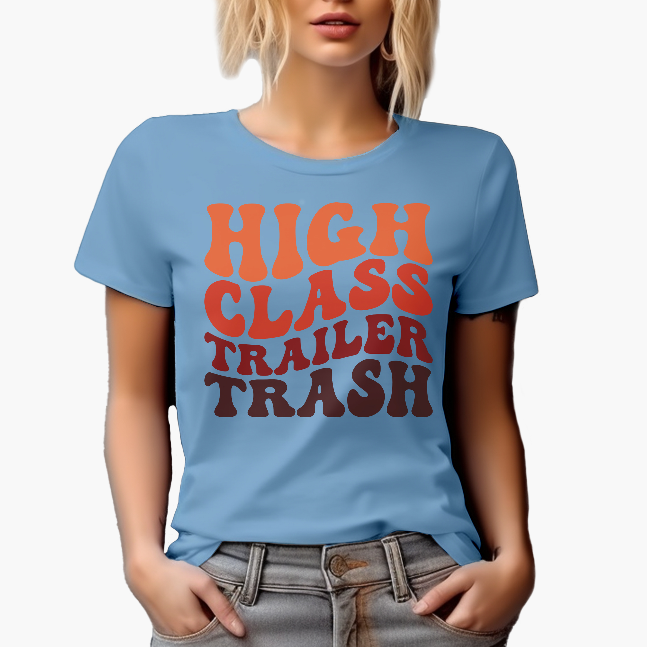 High Class Trailer Trash, Groovy Retro Wavy Text Merch Gift, Baby Blue ...