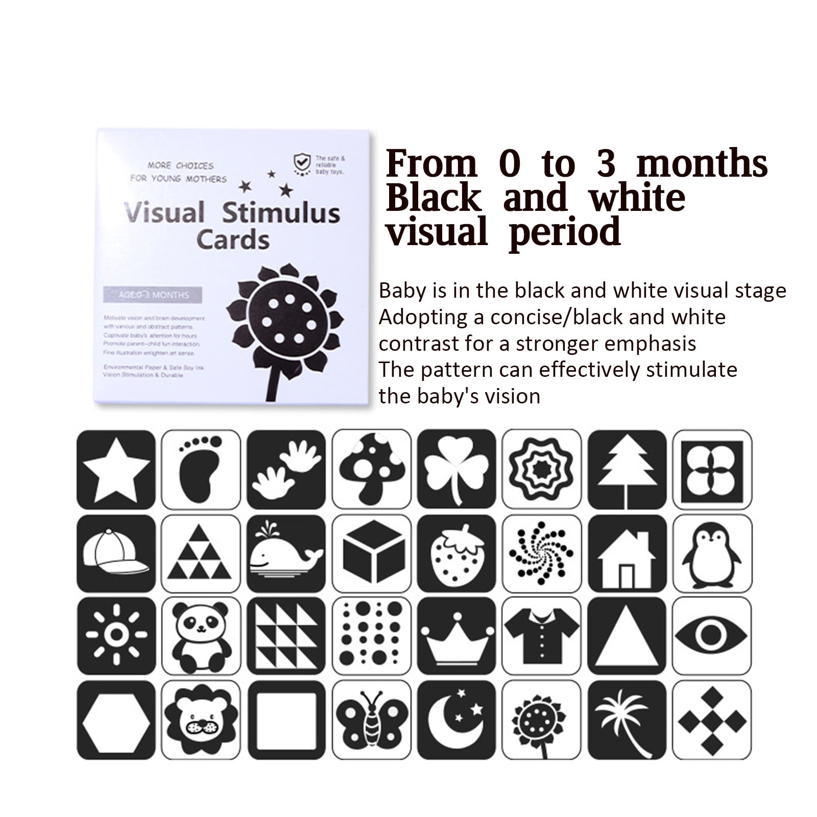 High Contrast Baby Flashcards, Contrast Cards for Infants 0-6 Months ...