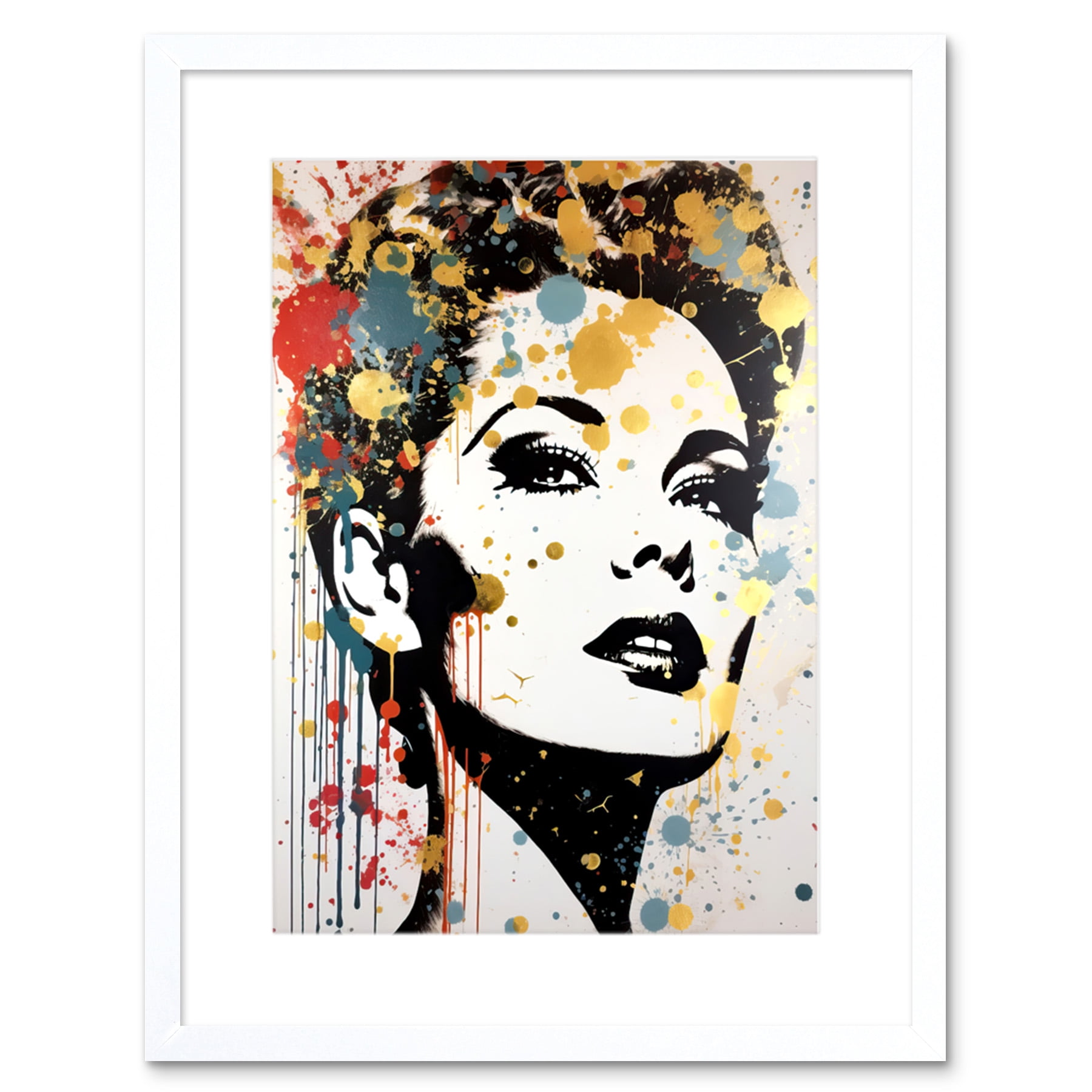 High Contrast Female Retro Portrait Gold Red Yellow Splat Paint Teen ...