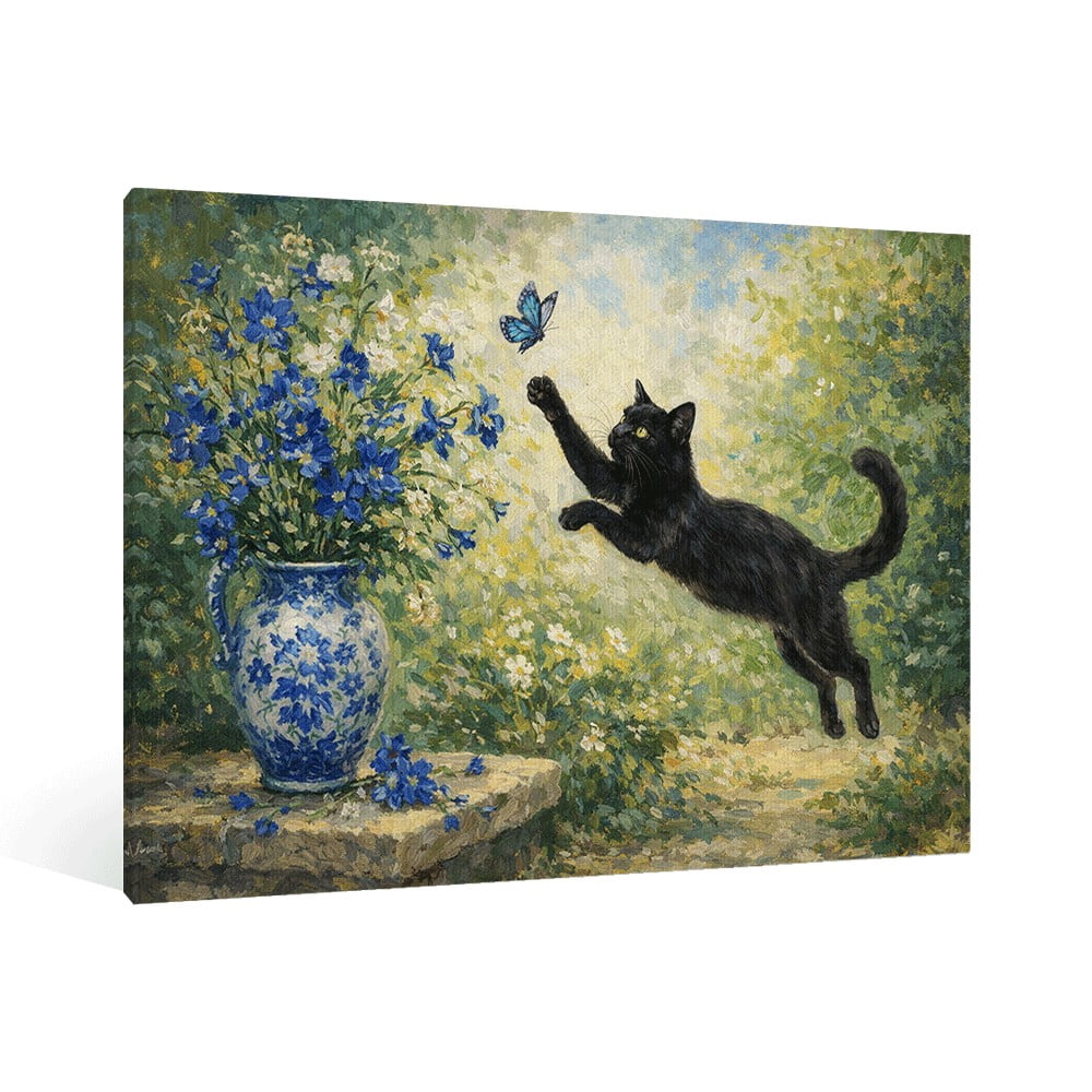 High Definition Art Print Unframed Wall Art Black Cat Playing with ...