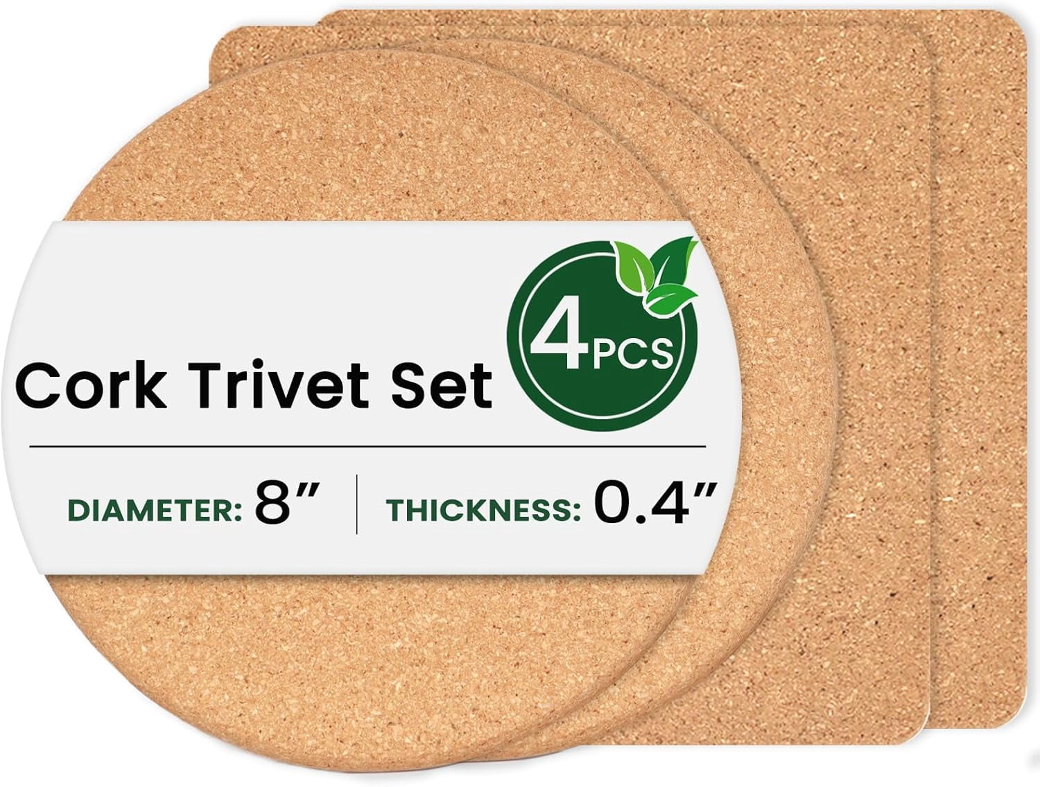 High Density 8 Inch Thick Cork Trivets for Hot Dishes, Plates, and ...