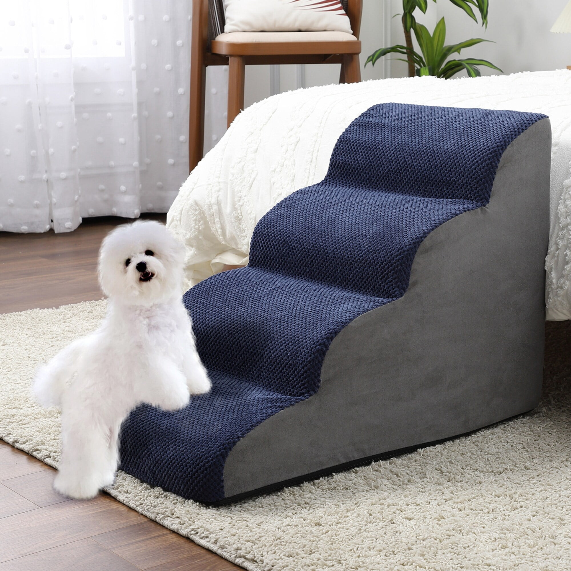 High Density Foam Dog Stairs or Ramp for Small Dogs Navy Blue - 4 step ...