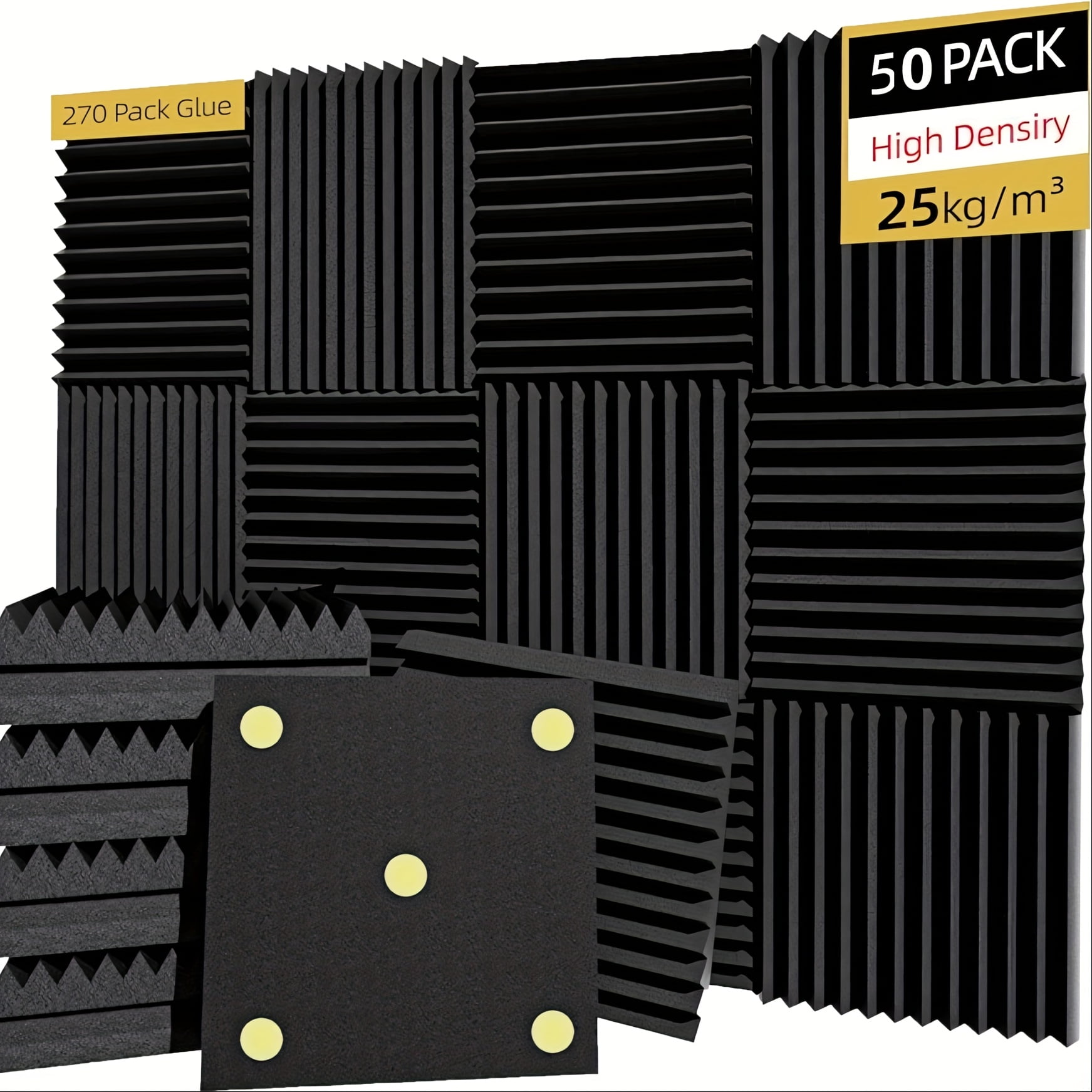 High-Density Soundproof Foam Panels 11.81x11.81x0.98", Flame Retardant ...