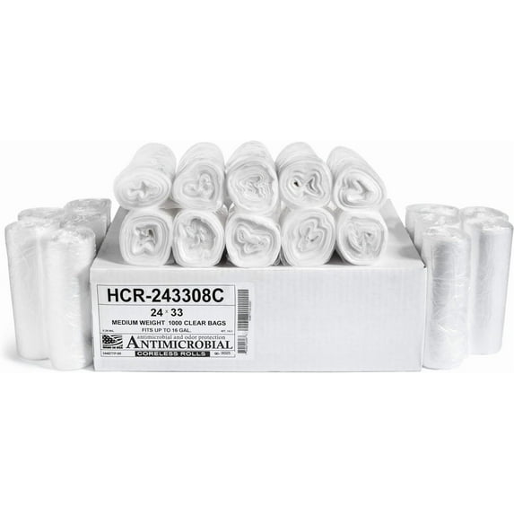 High Density Trash Bags, 16 Gallon, 1000 Count, 8 Micron (eq), 24" x 33 ...