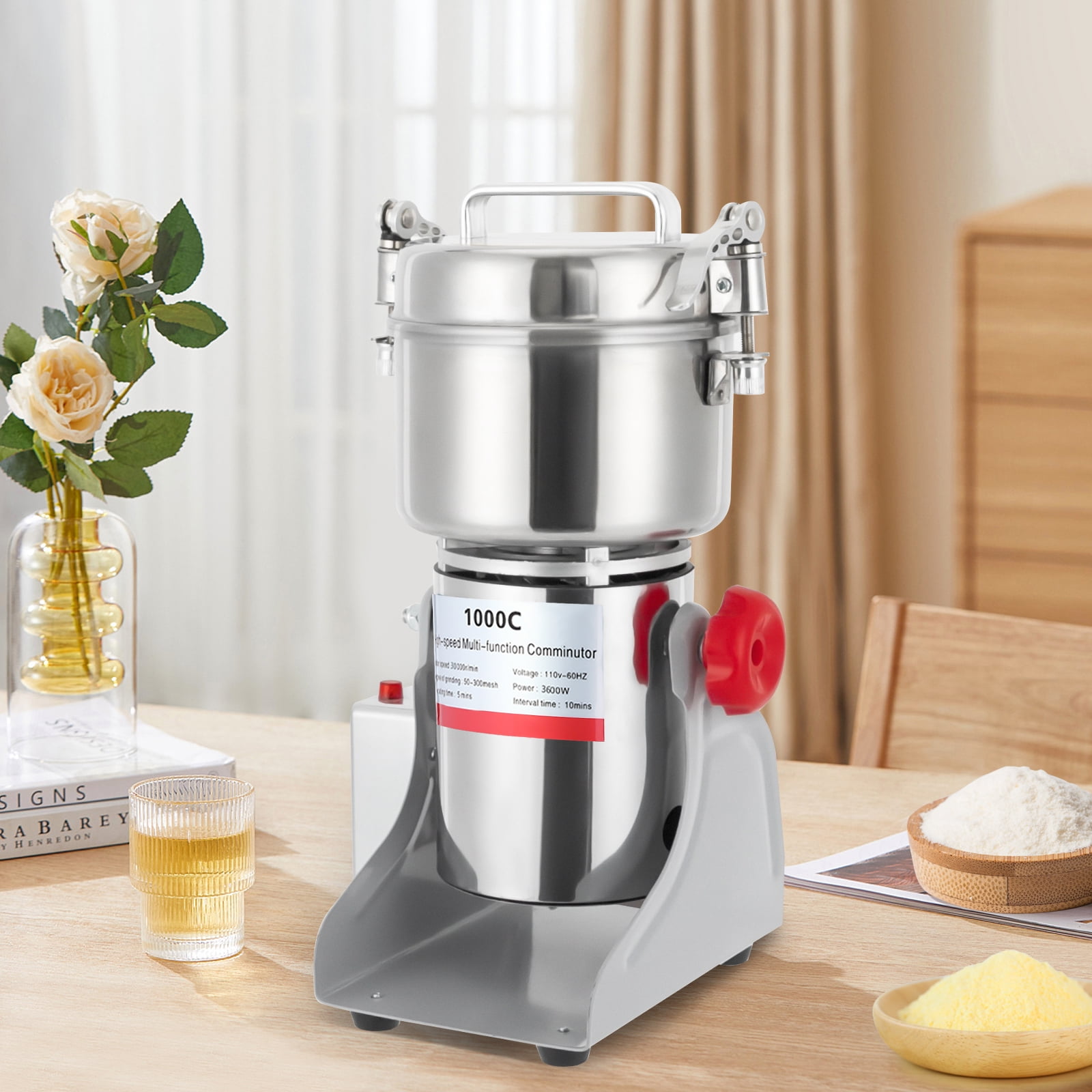 High-Efficiency 3600W Grain Mill, 2.2 lbs Capacity, Stainless Steel ...