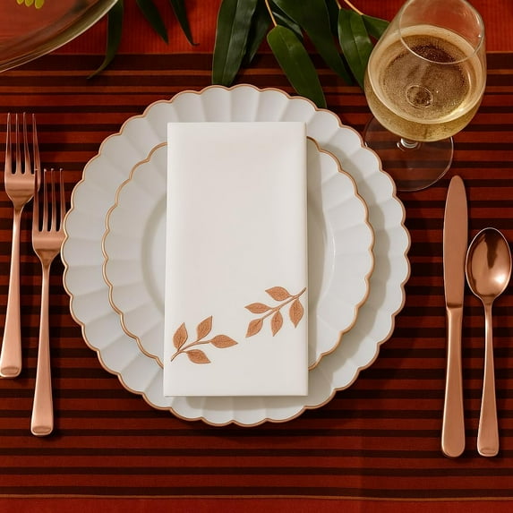 High End 175 Pcs Ivory Scalloped Plates with Rose Gold Trim | Fancy ...