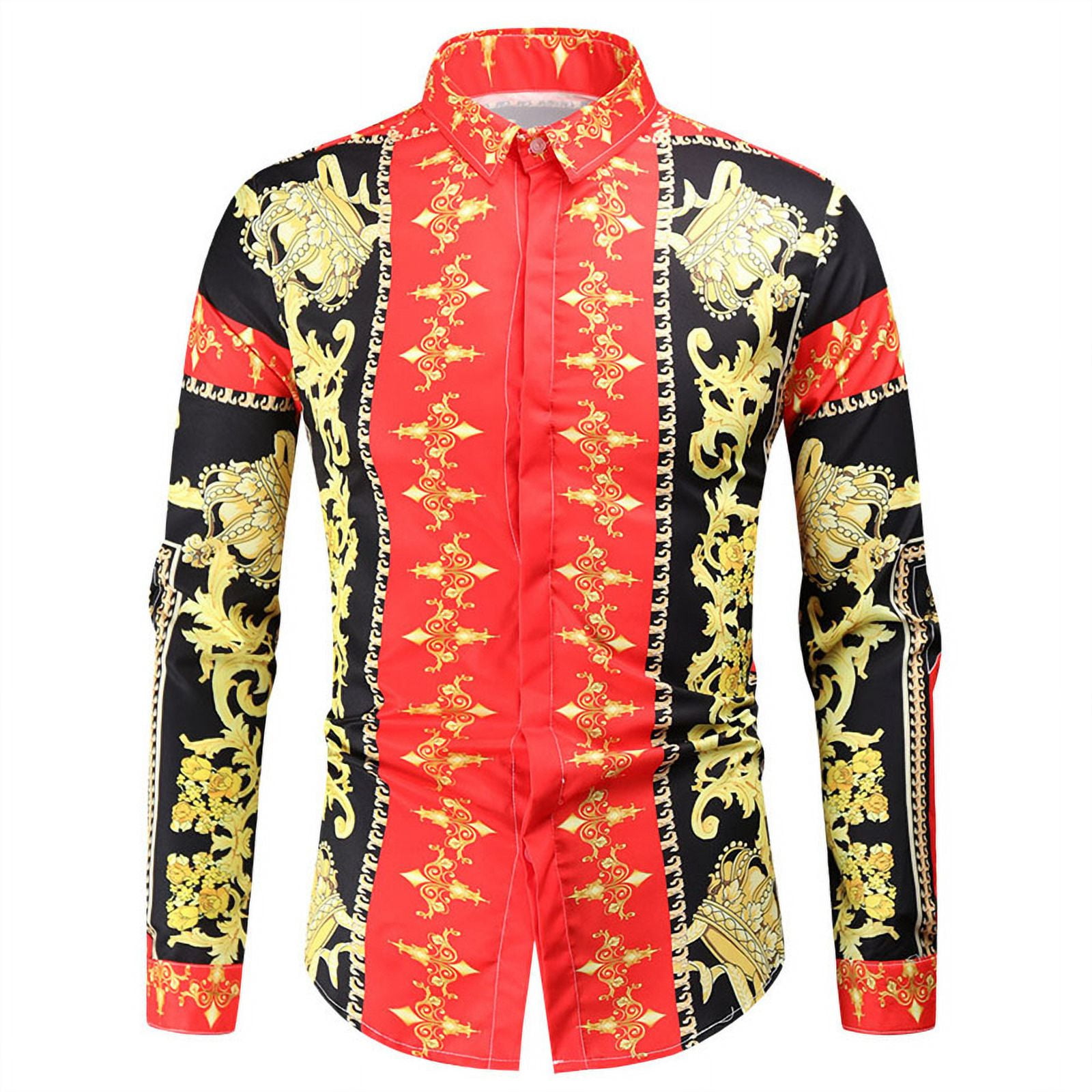 High End Luxury Golden Pattern 3D Printed Short/Full Sleeve Button-down ...