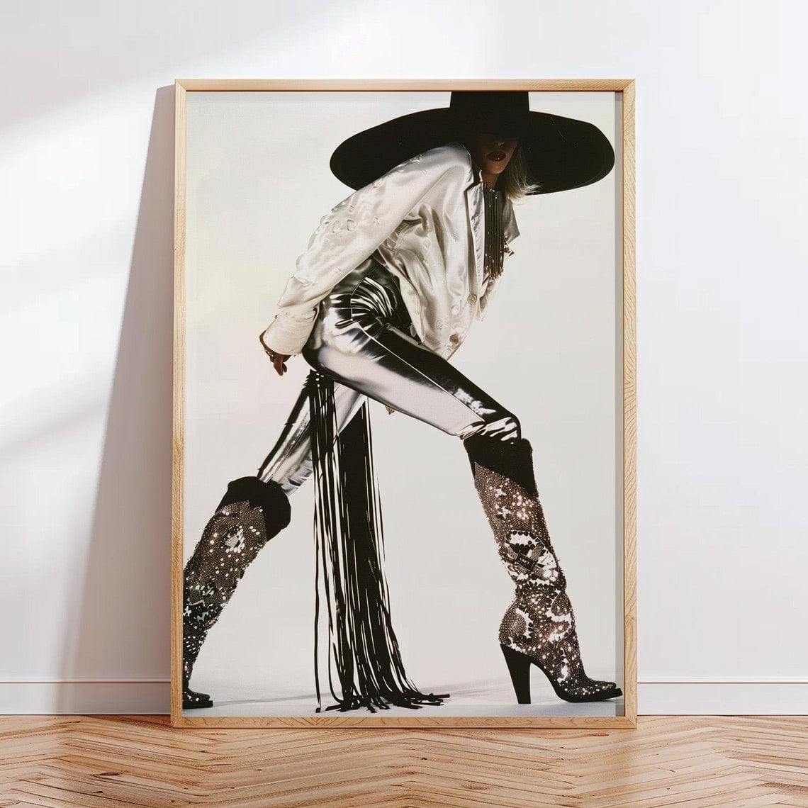 High Fashion Glam Cowgirl Art, Metallic Boots And Fringe Wall Print ...