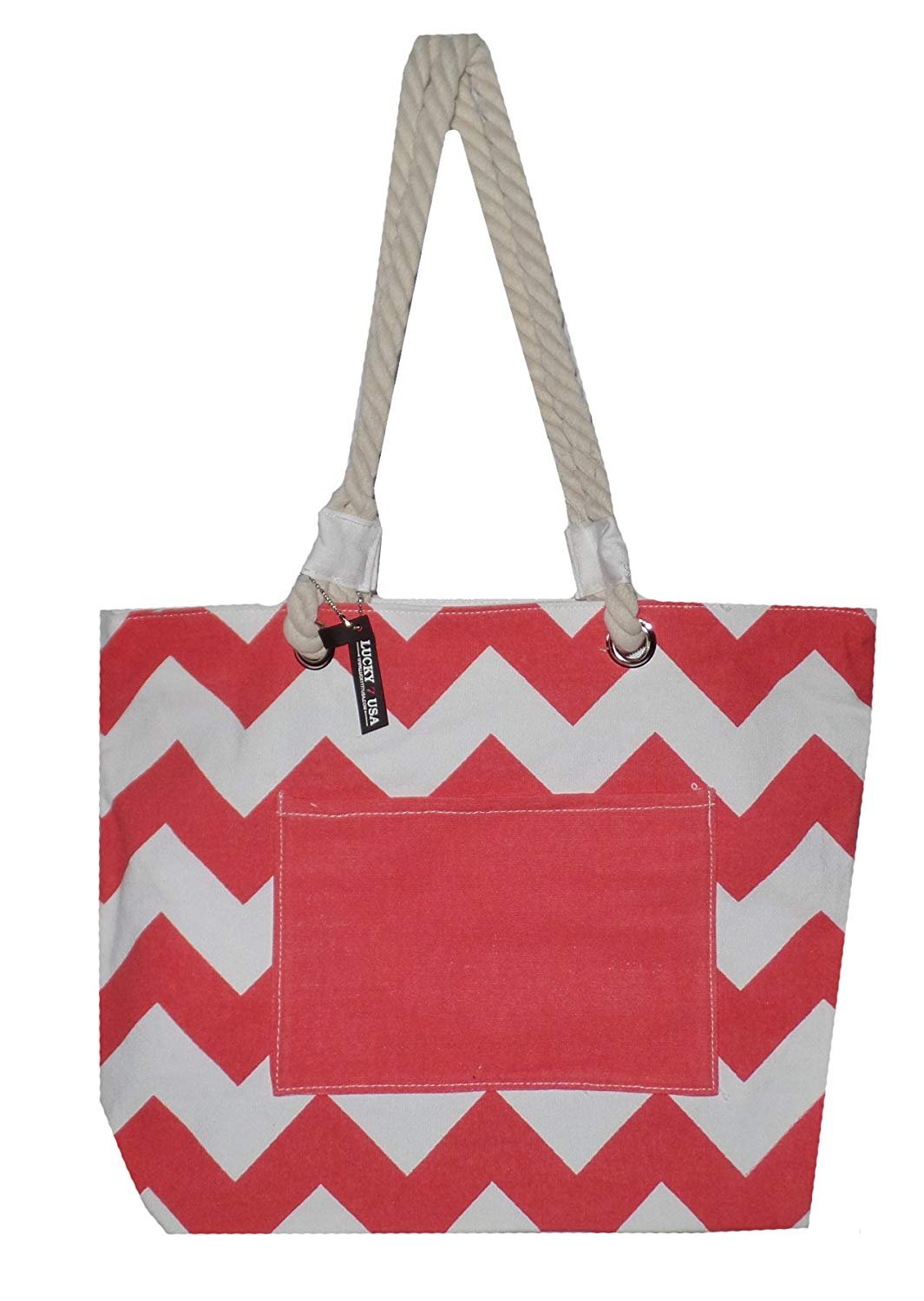 High Fashion Print Beach Tote Bag with Outside Pocket and Rope ...