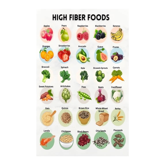 High Fiber Foods Chart List Healthy Diet Poster Nutrition Guide for ...