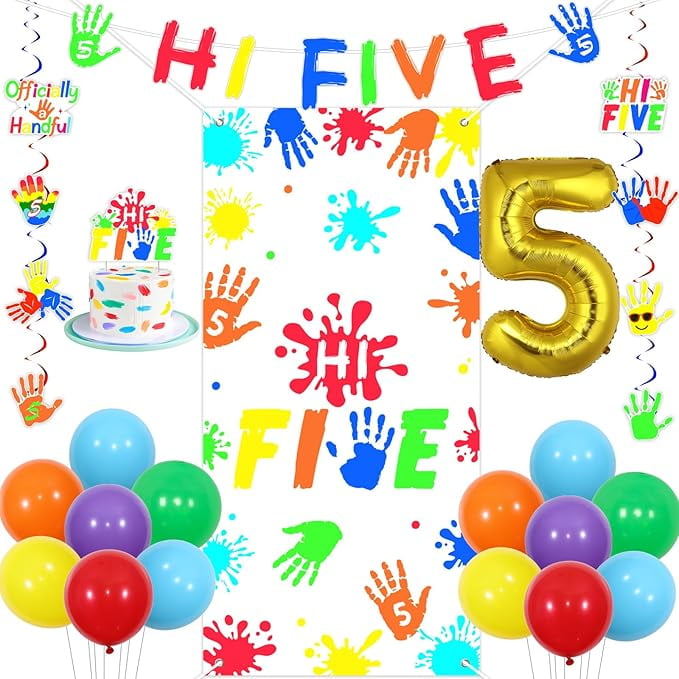 High Five Birthday Party Decorations - Hi Five Door Banner, Cake Topper ...