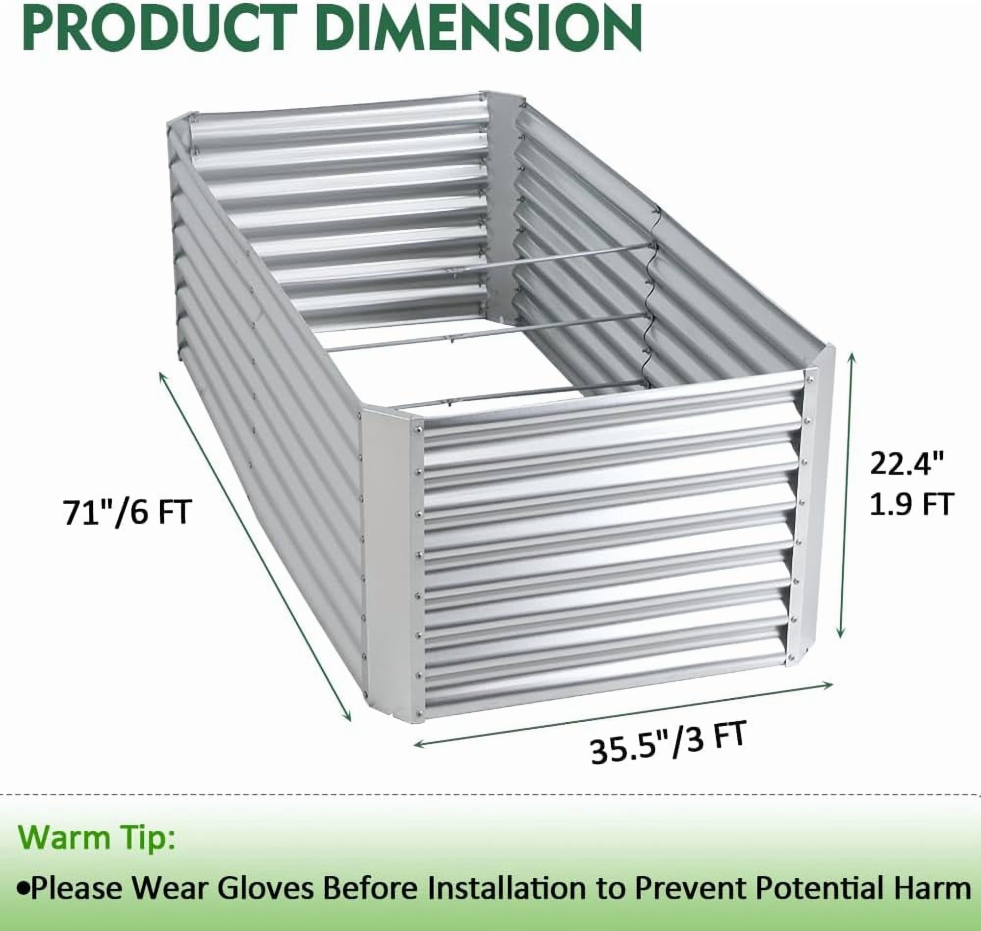 High Galvanized Raised Garden Bed Box 71x35.5x22.4, Large Metal Outdoor ...