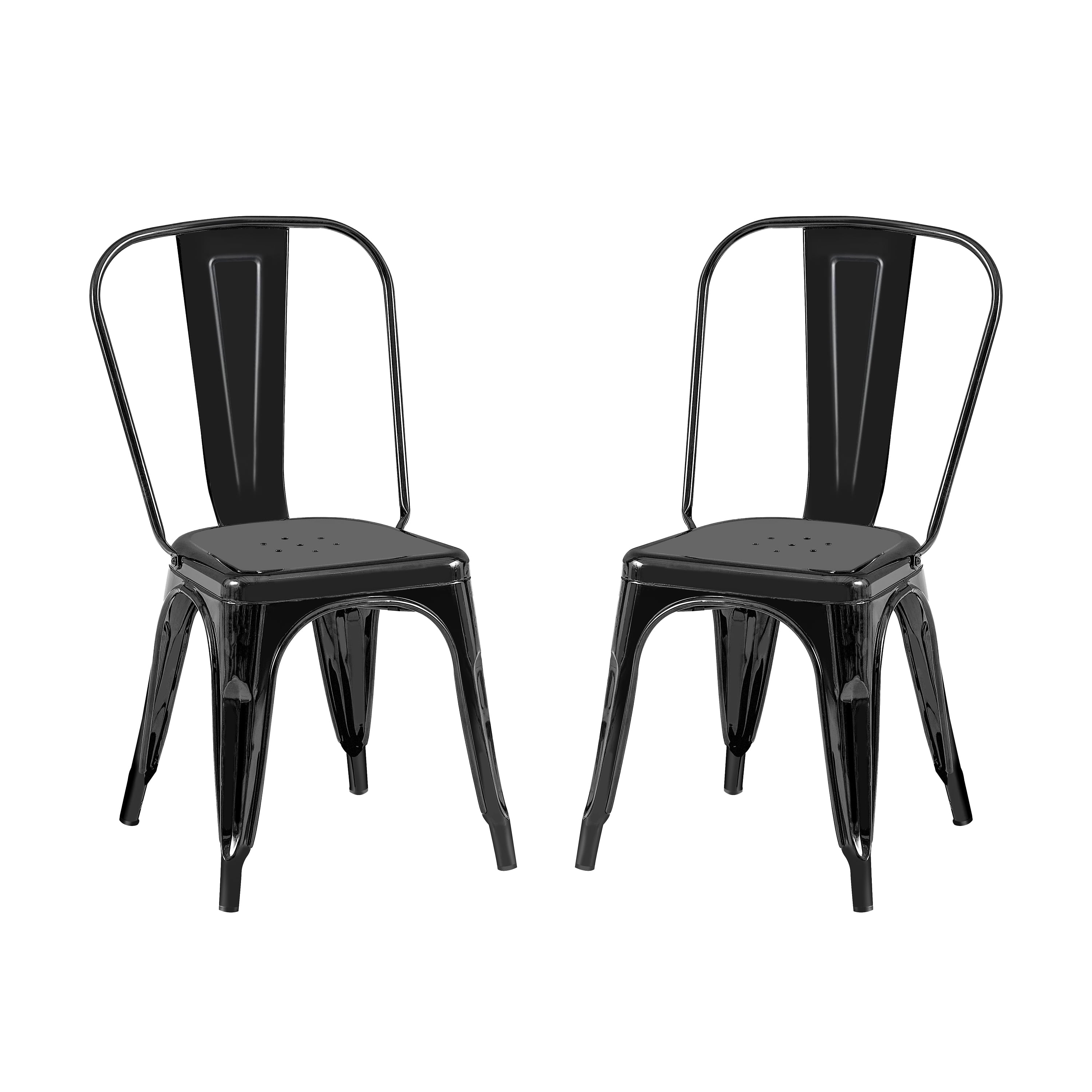 High Gloss Black Industrial Metal Dining Chairs 18 Inch Seat Height ...