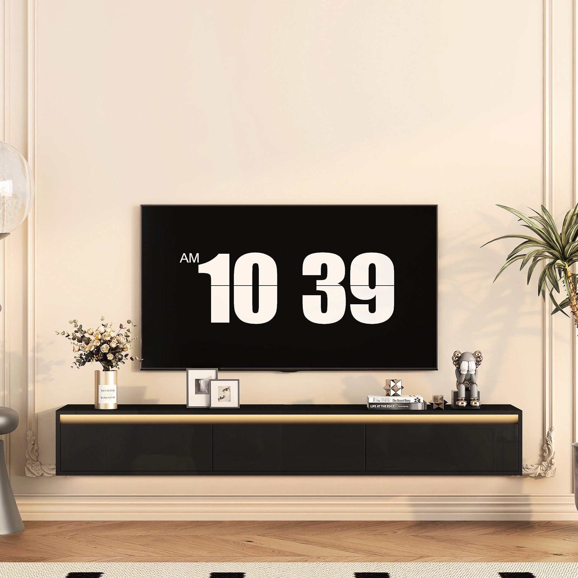 High - Gloss Floating TV Stand | Wall - Mounted with Power Outlet ...