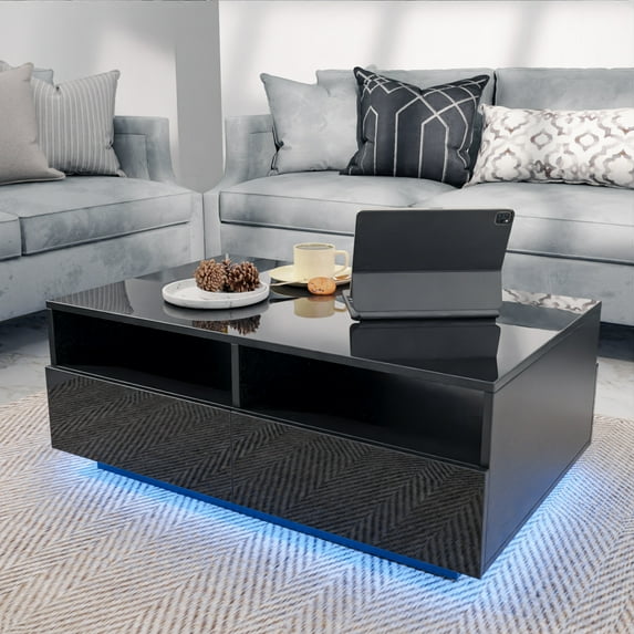 LED High Gloss Coffee Table with Adjustable Light, Storage and Pull-Out ...