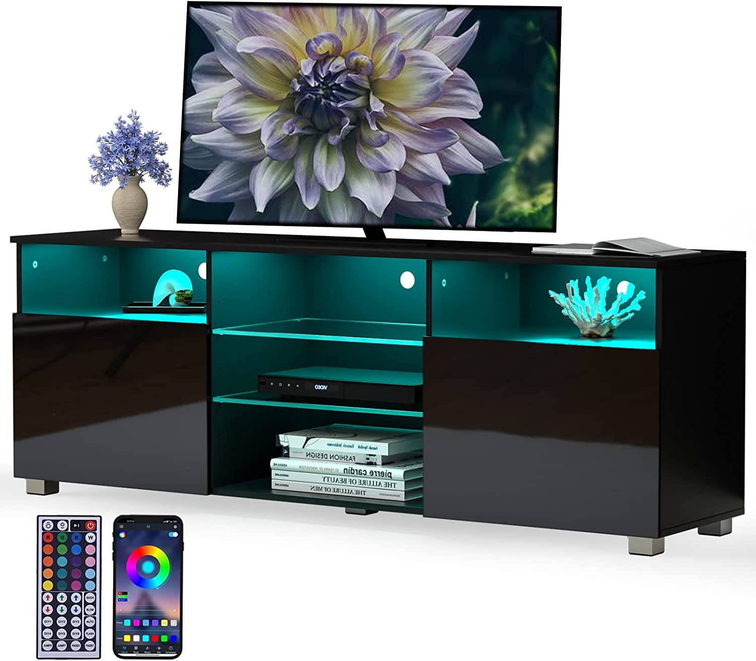 High Gloss LED TV Stand for TVs up to 65 Inches, Modern Entertainment ...