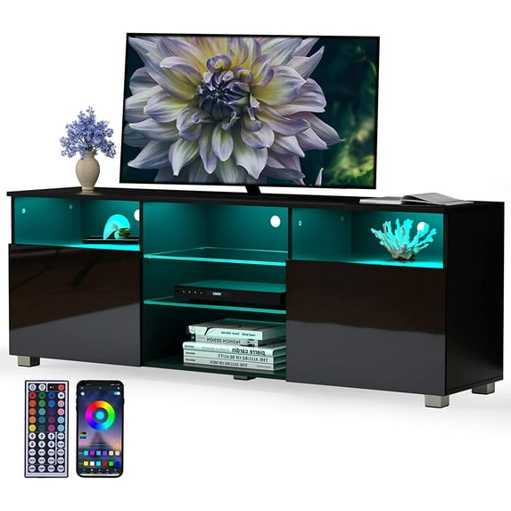 High Gloss LED TV Stand for TVs up to 65 Inches, Modern Entertainment ...