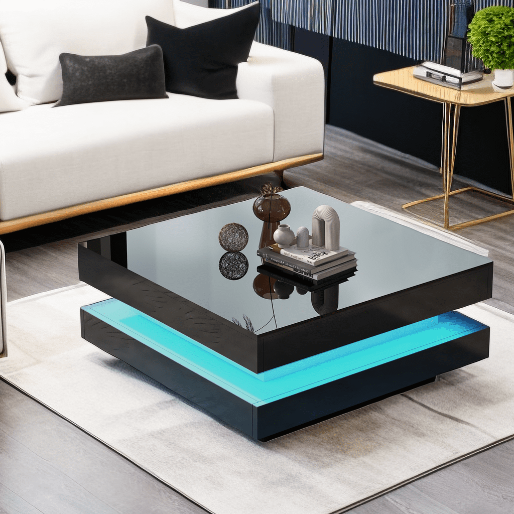 High Gloss Minimalist Design with Plug-in 16-Color LED Lights, 2-Tier ...