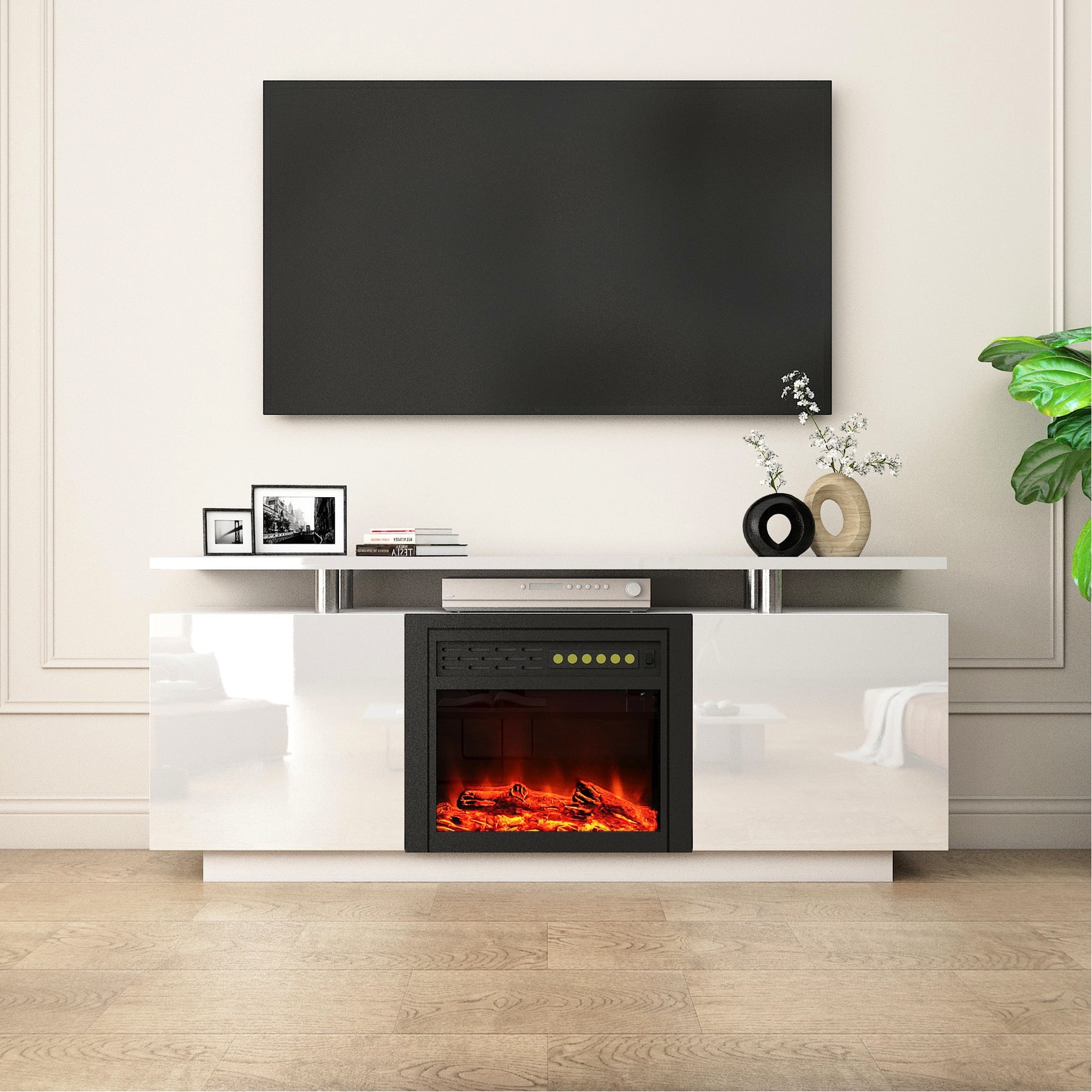 High Gloss TV Unit with Adjustable Fireplace / Particle Board ...