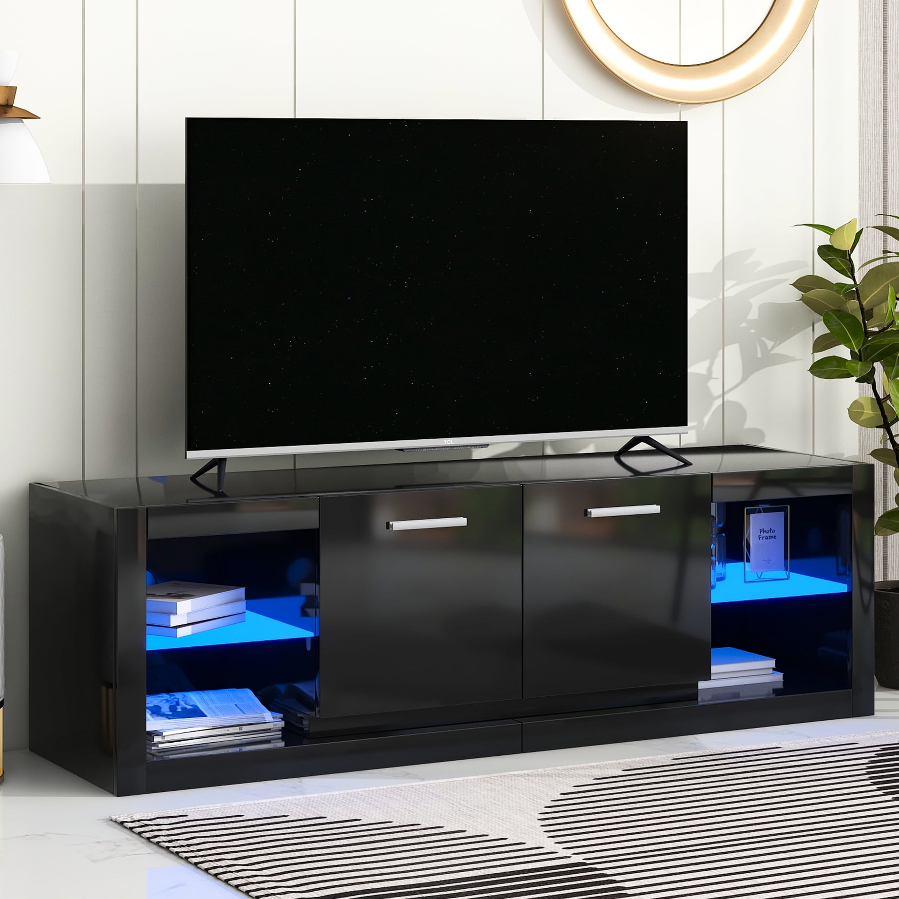 High Gloss Tv Console With 2 Middle Cabinets And Stylish , Spacious ...