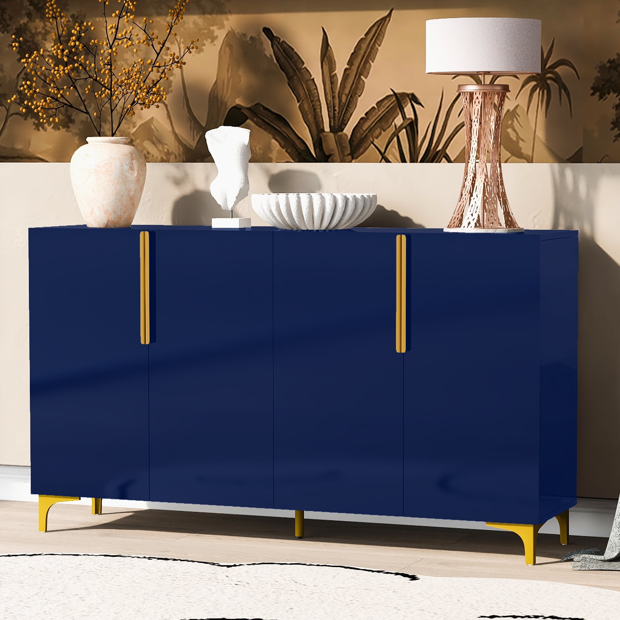 High Glossy Sideboard Buffet Cabinet, Storage Accent Cabinet with Four ...