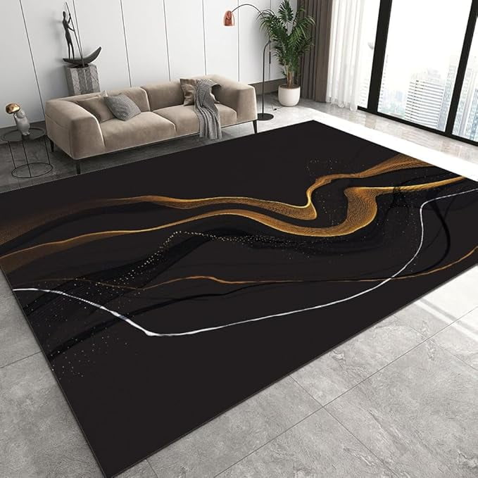 High-Grade Black Luxury Gold Texture Area Rug, Simple Luxury Art Design ...