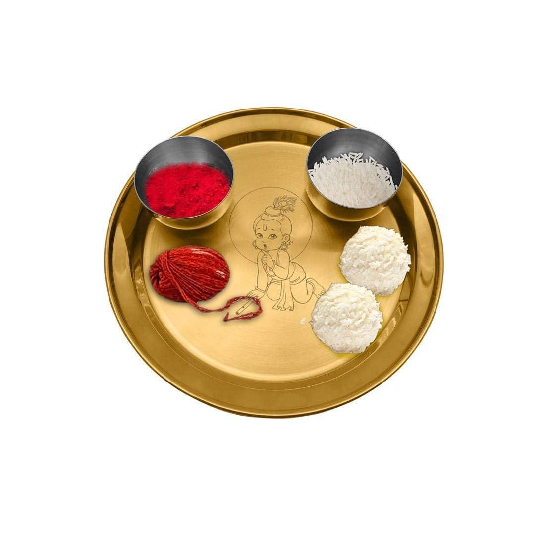 High Grade Stainless Steel Kanha Pooja Thali Set With Gold PVD Coating ...