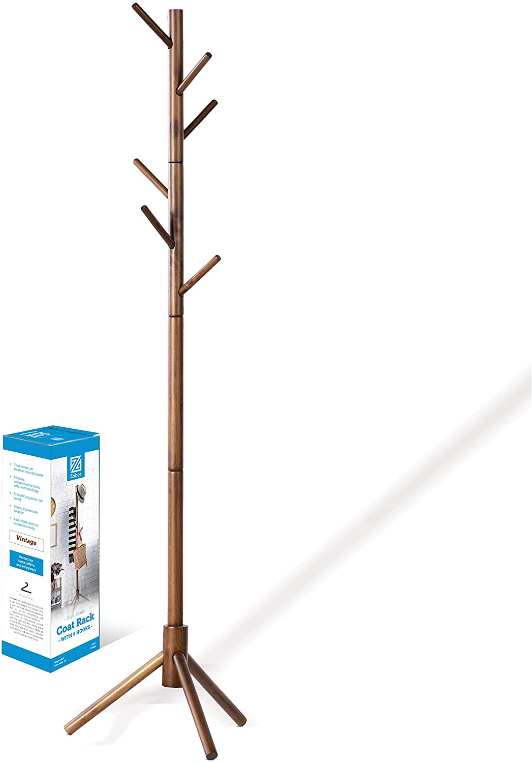 Costway Wooden Coat Rack Stand Hall Tree Entryway Organizer 2 Heights w ...