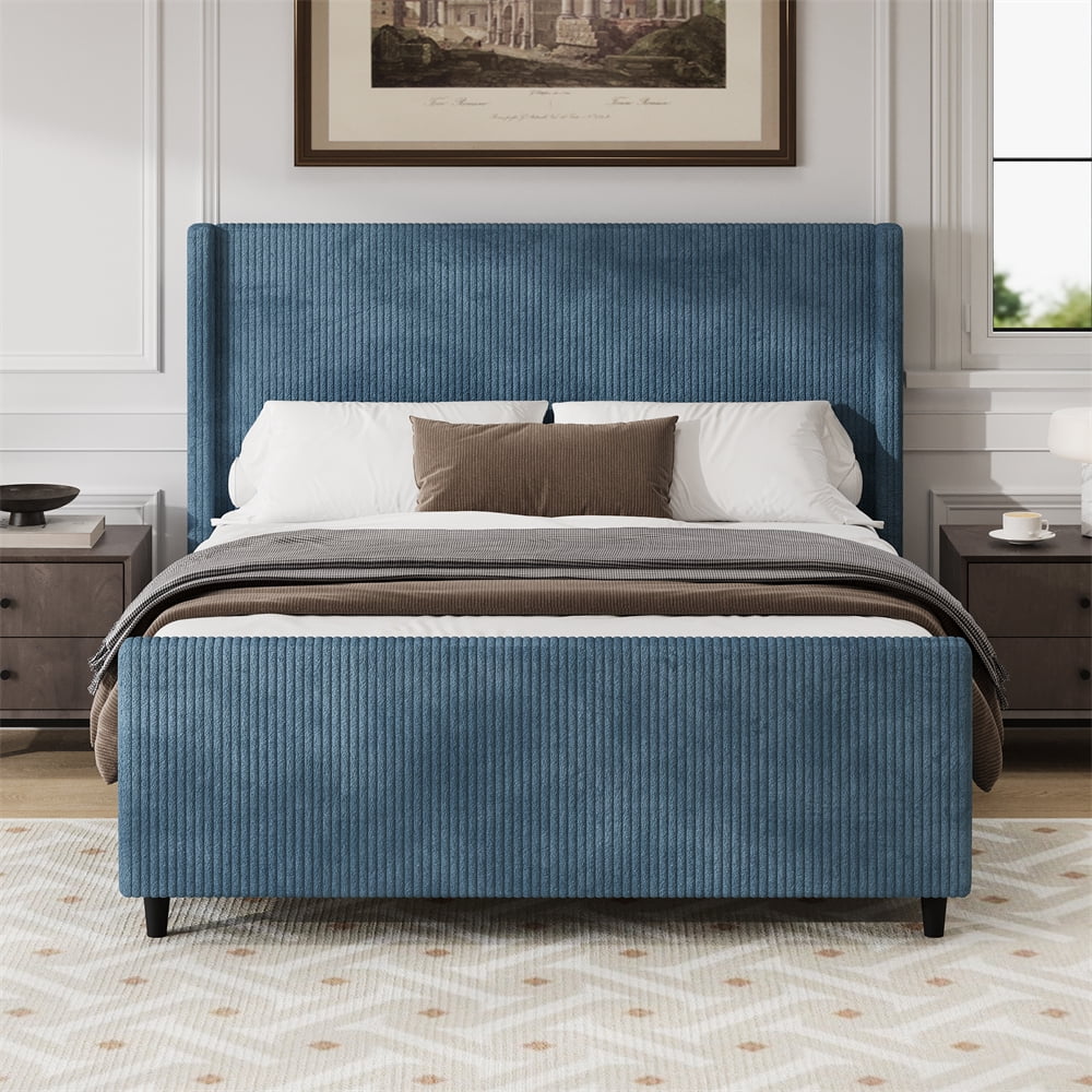 High Headboard King Size Corduroy Bed Frame with Vertical Stripe ...