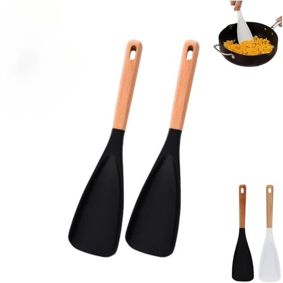 High-Heat Silicone Spoonula with Silicone + beech wood handle, Non ...