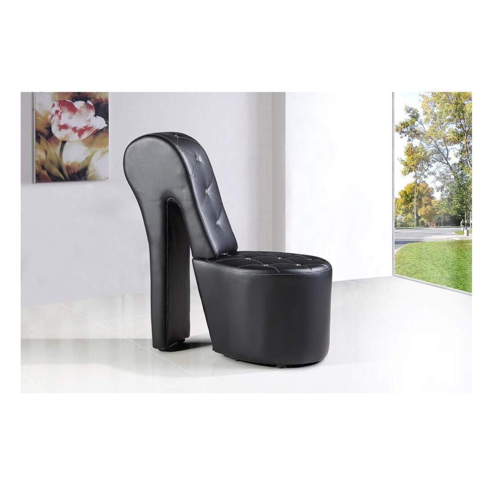 High Heel Faux Leather Shoe Chair with Crystal Studs, Black - Walmart.com