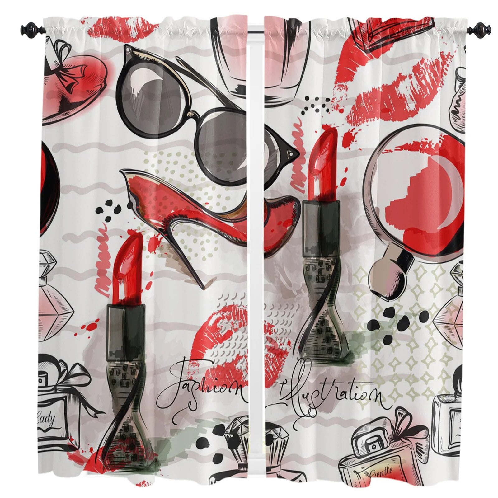 High Heel Glasses Cosmetics Lipstick Curtain For Living Room Kids ...