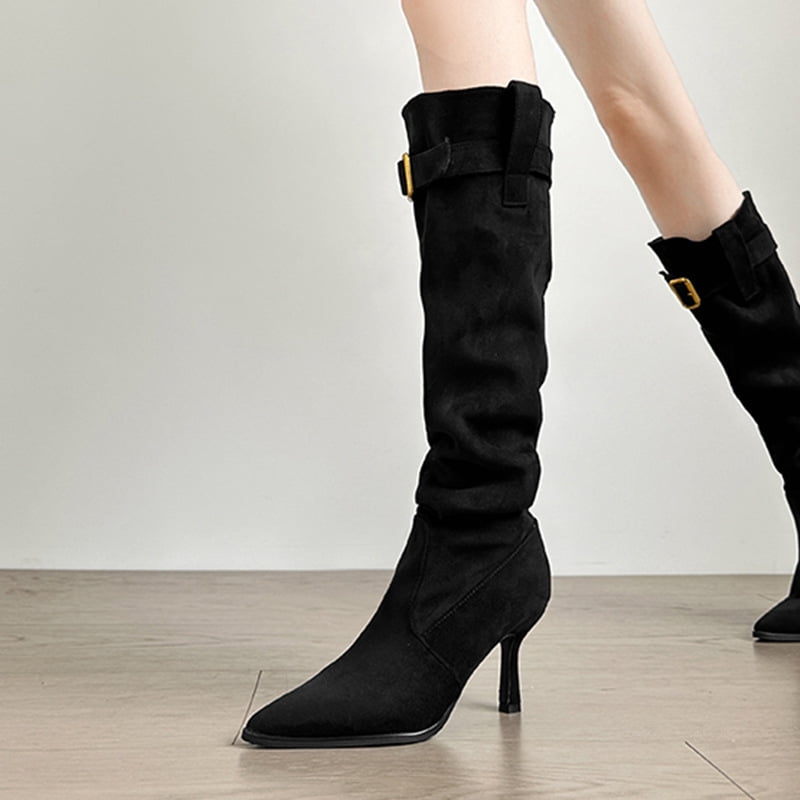 High Heel Pointed Toe Long Boots Female Autumn and Winter Pile Style ...