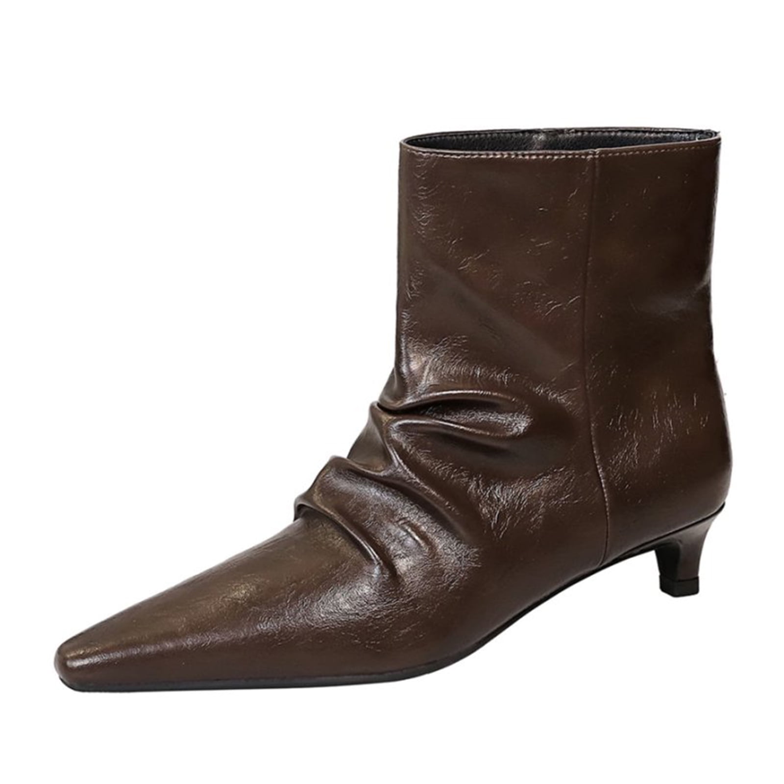 High Heels Boots for Women 3CM Stiletto Pointed Toe Retro Pleats ...