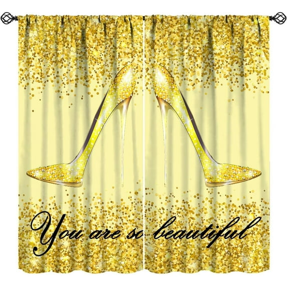High Heels Curtains Fashion Modern Golden Black Art Print for Girls ...