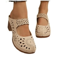 DADAWEN Women's Chunky Heel Sandals Open Toe Two Straps Slip-On Flip-Flops for Parties Weddings ...