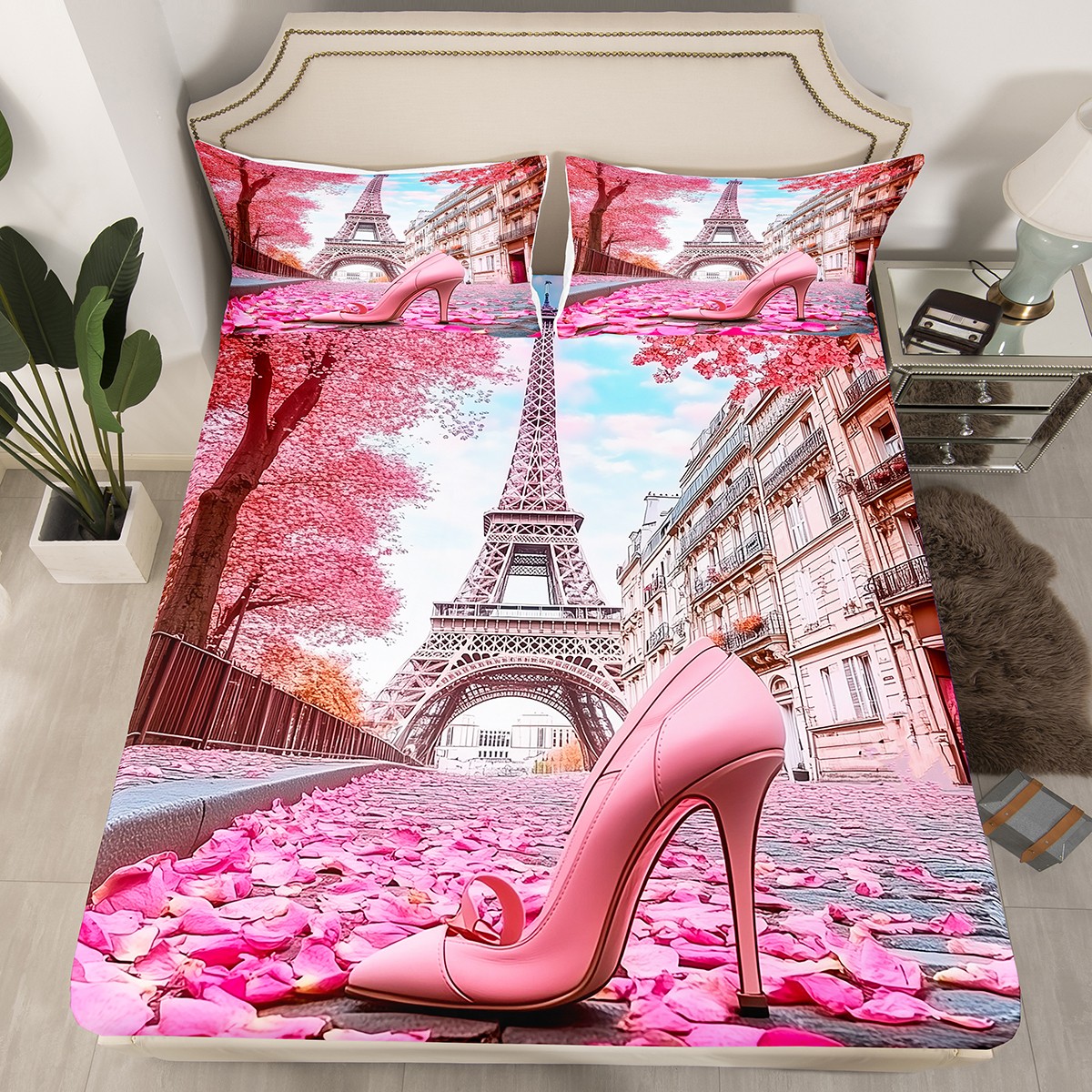 High Heels Sheets Romantic Petals Print Full Fitted Sheet Woman Pink ...
