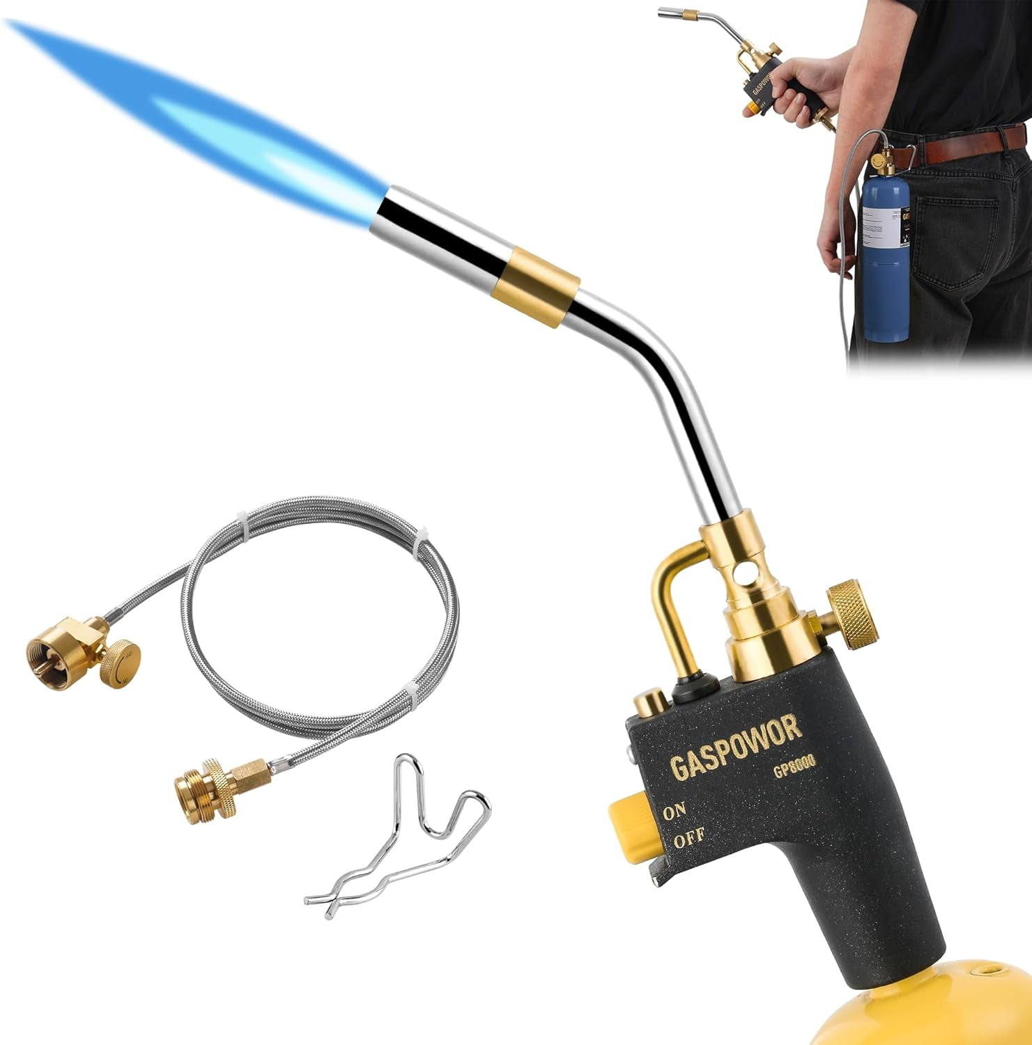 High Intensity Propane Torch Head with 4FT Hose & Cylinder Clip, Gas ...