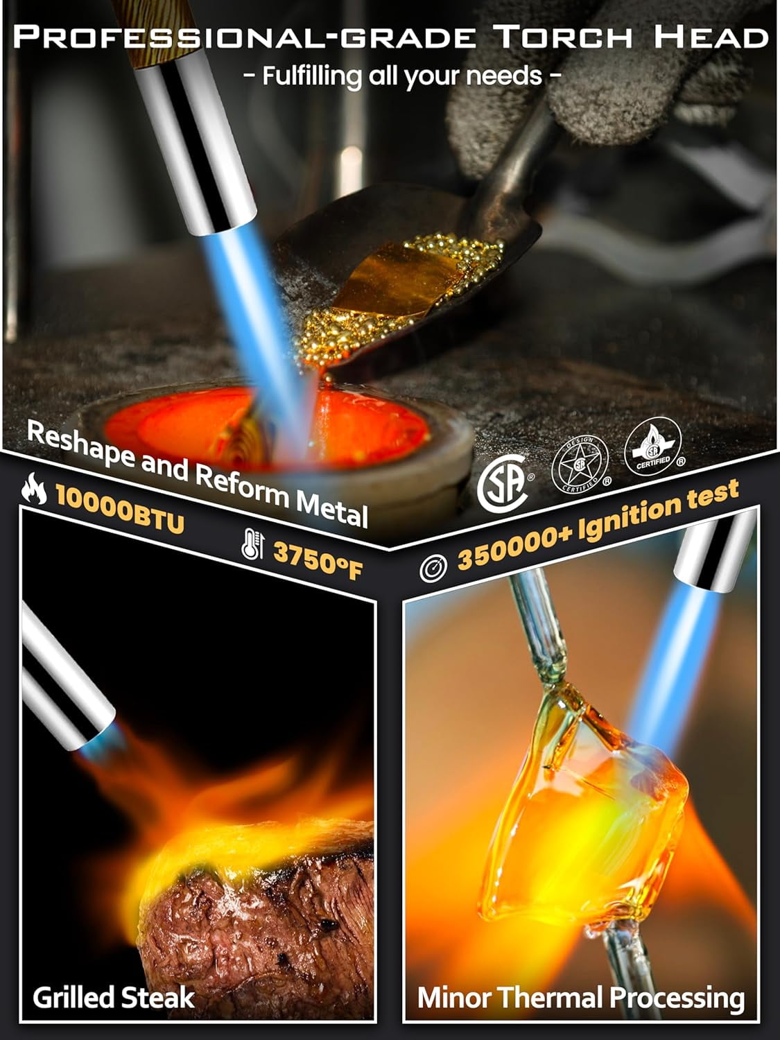 High Intensity Propane Torch Head Adjustable, GJ-8000pro Trigger Start ...