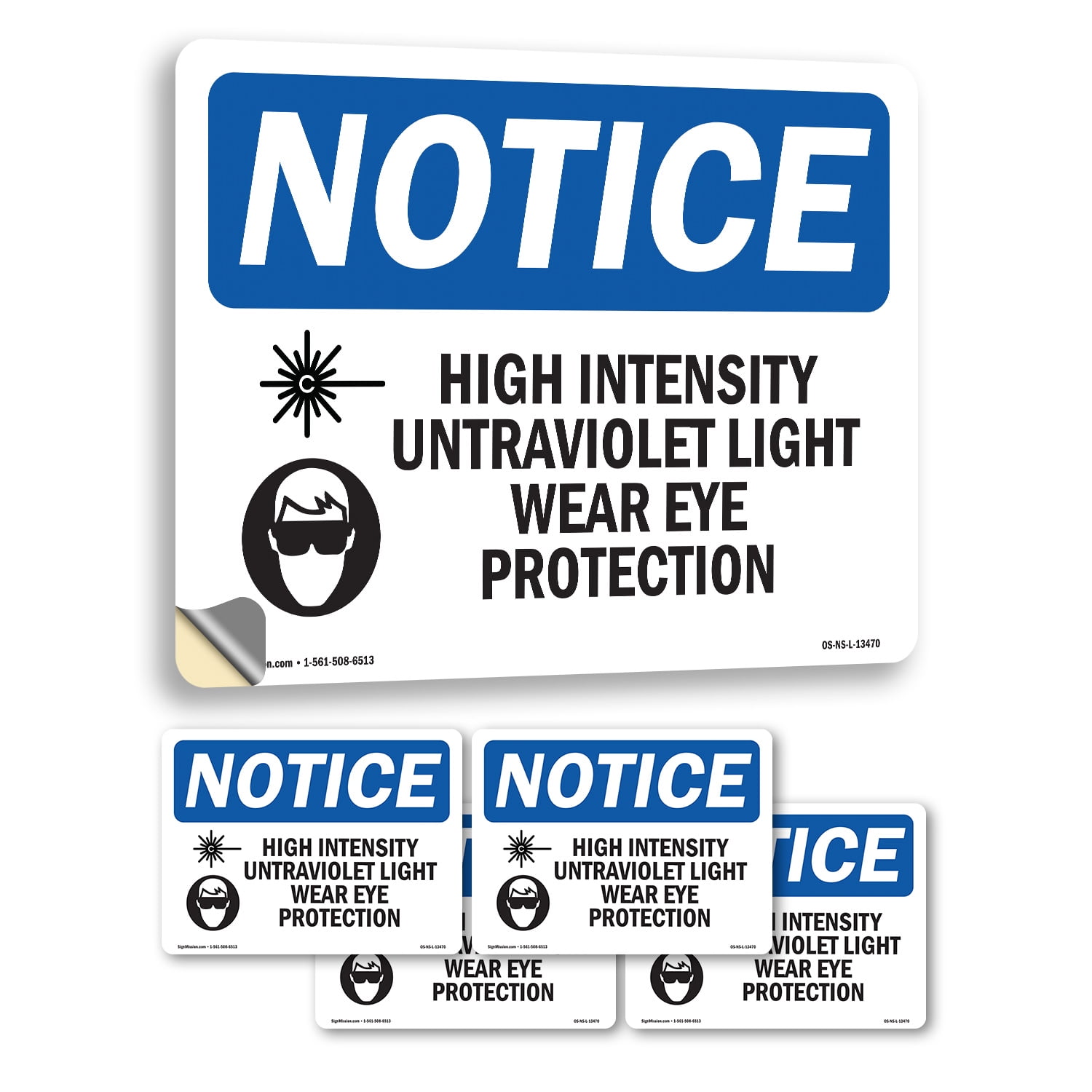 High Intensity Ultraviolet Light With Symbol OSHA Notice Vinyl Decal ...